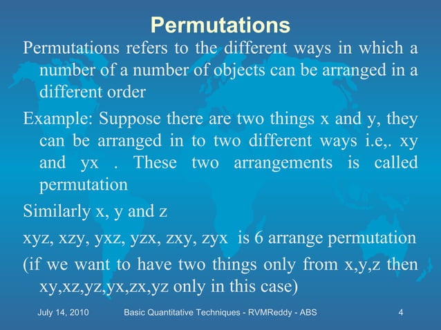 Quantitative techniques basics of mathematics permutations and combinations_part ii_30 pages | PPT