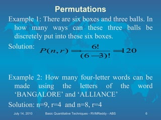 Quantitative techniques basics of mathematics permutations and combinations_part ii_30 pages | PPT