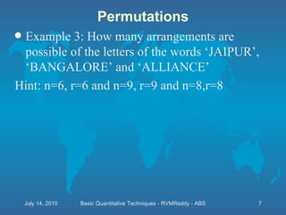 Quantitative techniques basics of mathematics permutations and combinations_part ii_30 pages | PPT