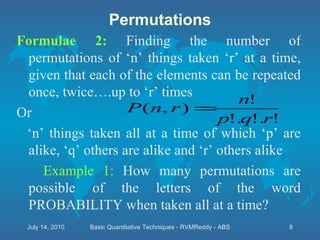 Quantitative techniques basics of mathematics permutations and ...