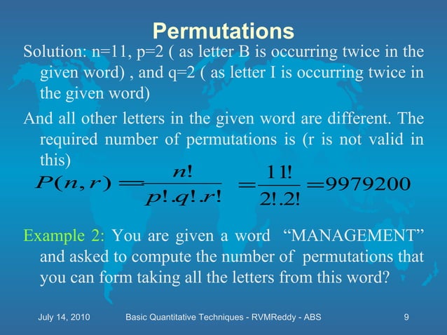Quantitative techniques basics of mathematics permutations and combinations_part ii_30 pages | PPT