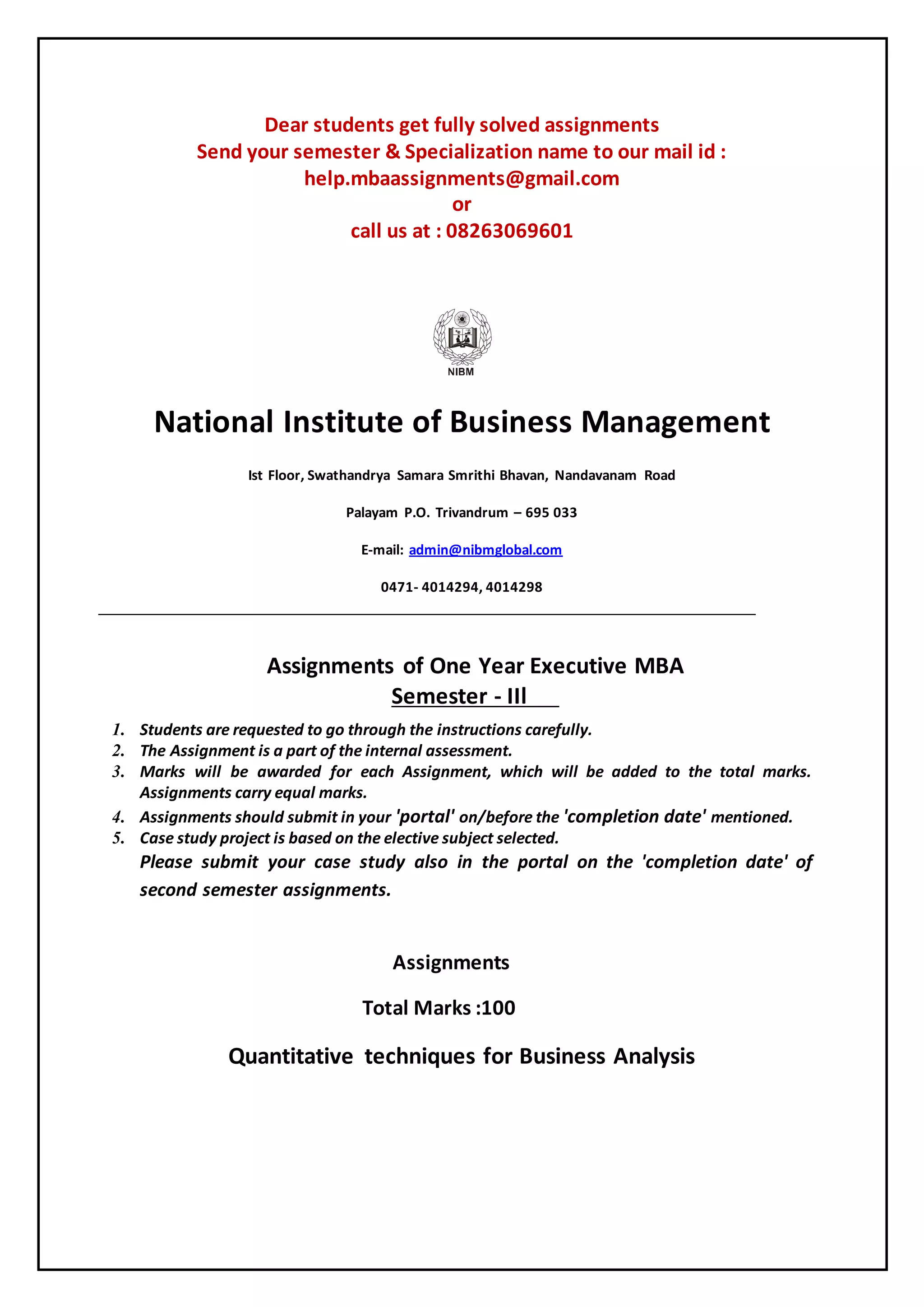 Quantitative techniques for business analysis | DOCX