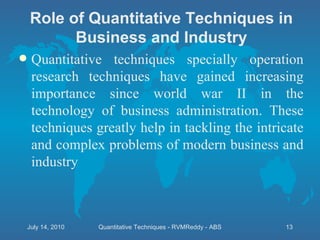 Quantitative Techniques In Business