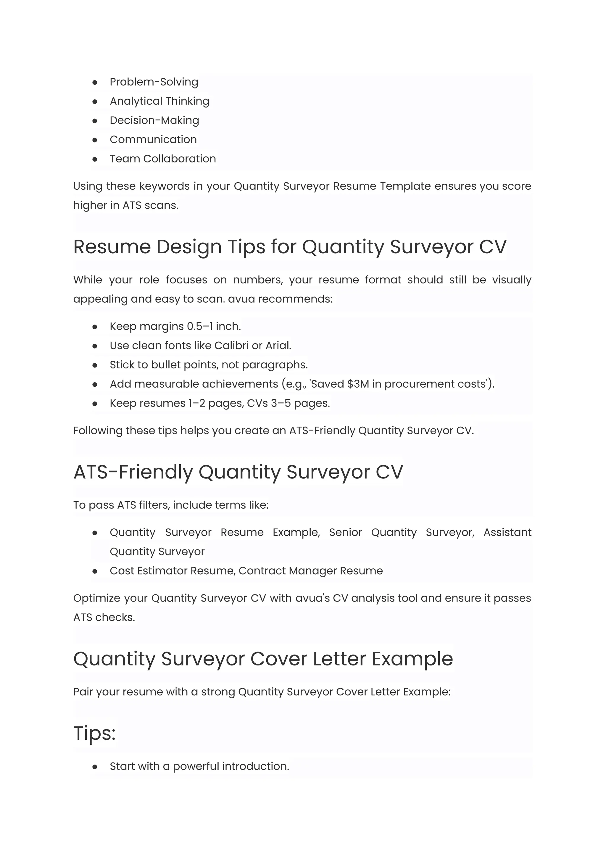 Quantity Surveyor Resume Examples & Writing Guide for 2025 | PDF