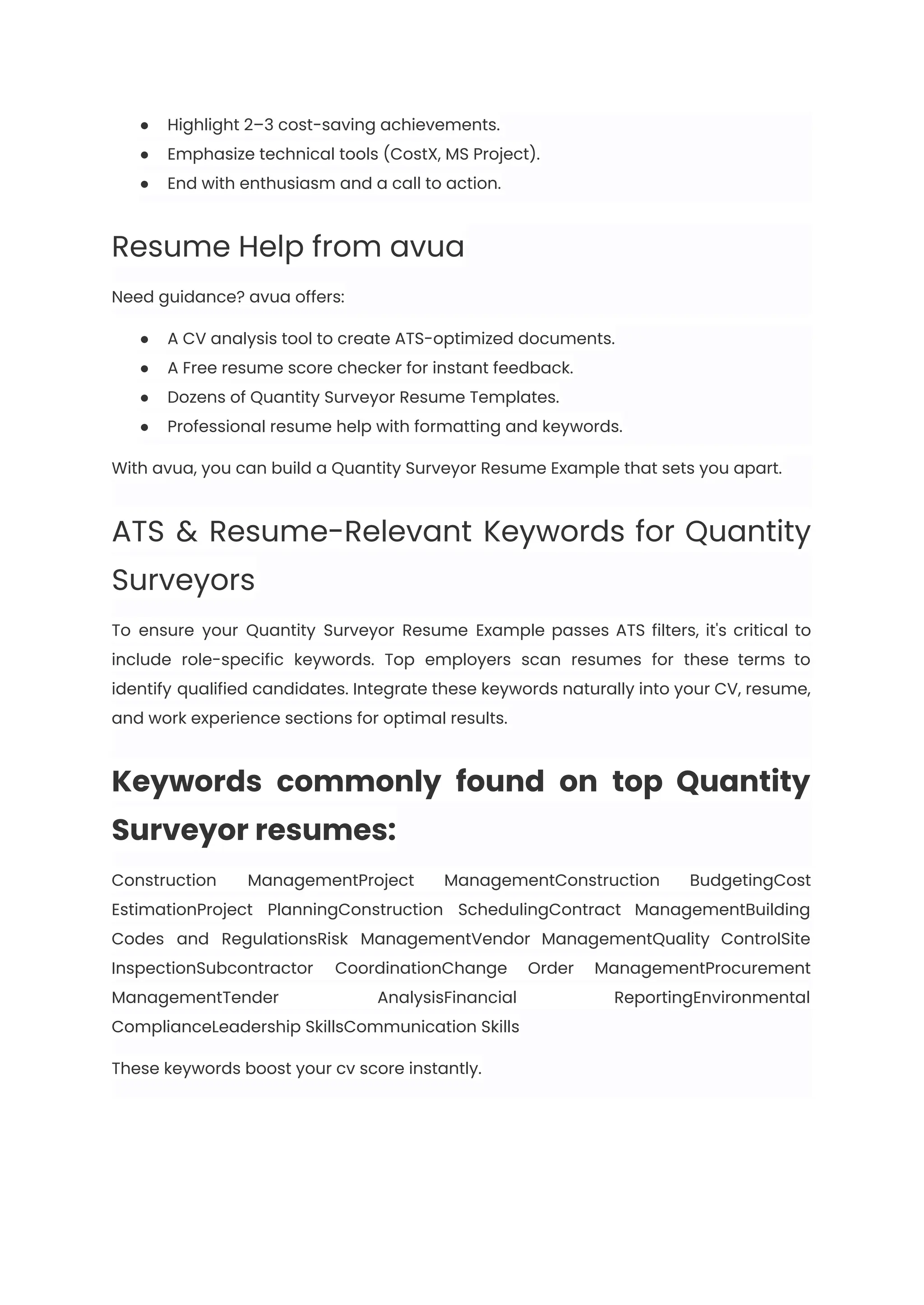 Quantity Surveyor Resume Examples & Writing Guide for 2025 | PDF