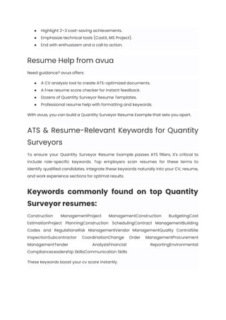 Quantity Surveyor Resume Examples & Writing Guide for 2025 | PDF