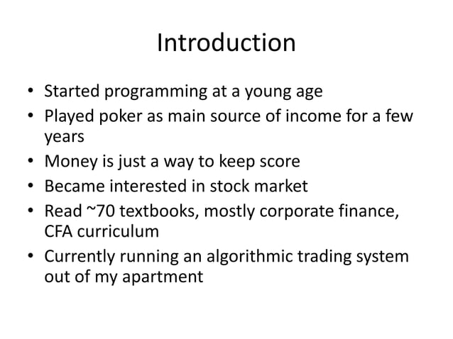 Pairs Trading from NYC Algorithmic Trading Meetup November '13 | PPTX