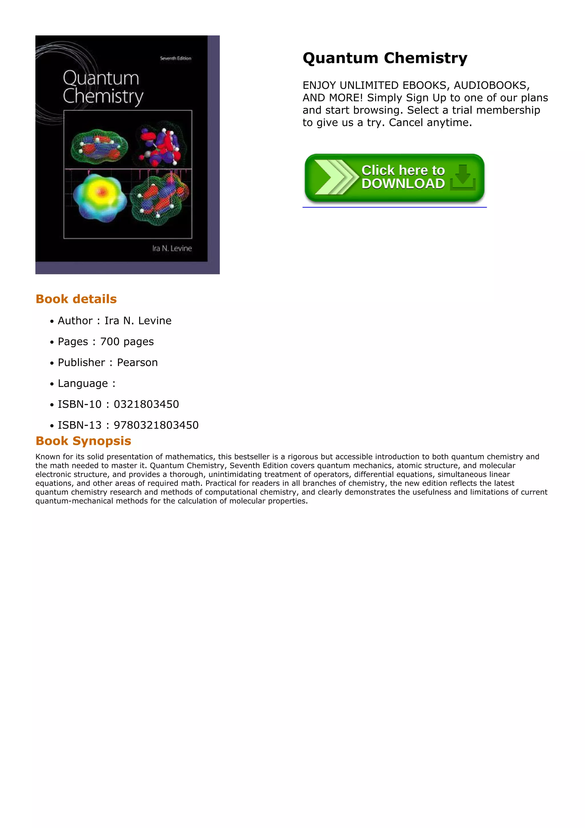Quantum Chemistry | PDF