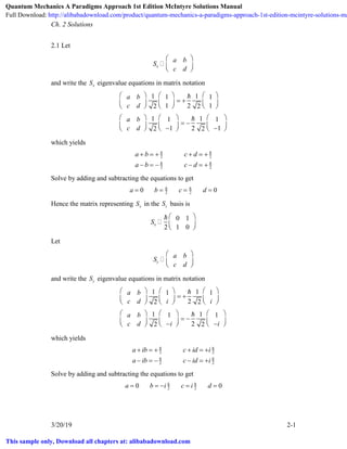 Quantum Mechanics A Paradigms Approach 1st Edition McIntyre Solutions Manual | PDF