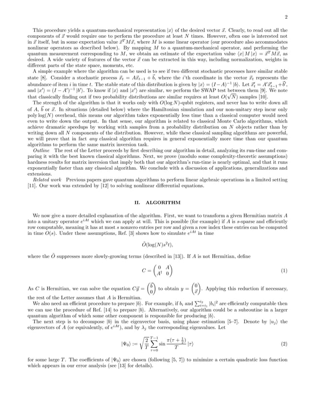 Quantum algorithm for solving linear systems of equations | PDF