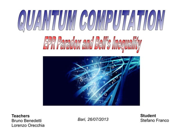 Quantum computation: EPR Paradox and Bell's Inequality | PDF