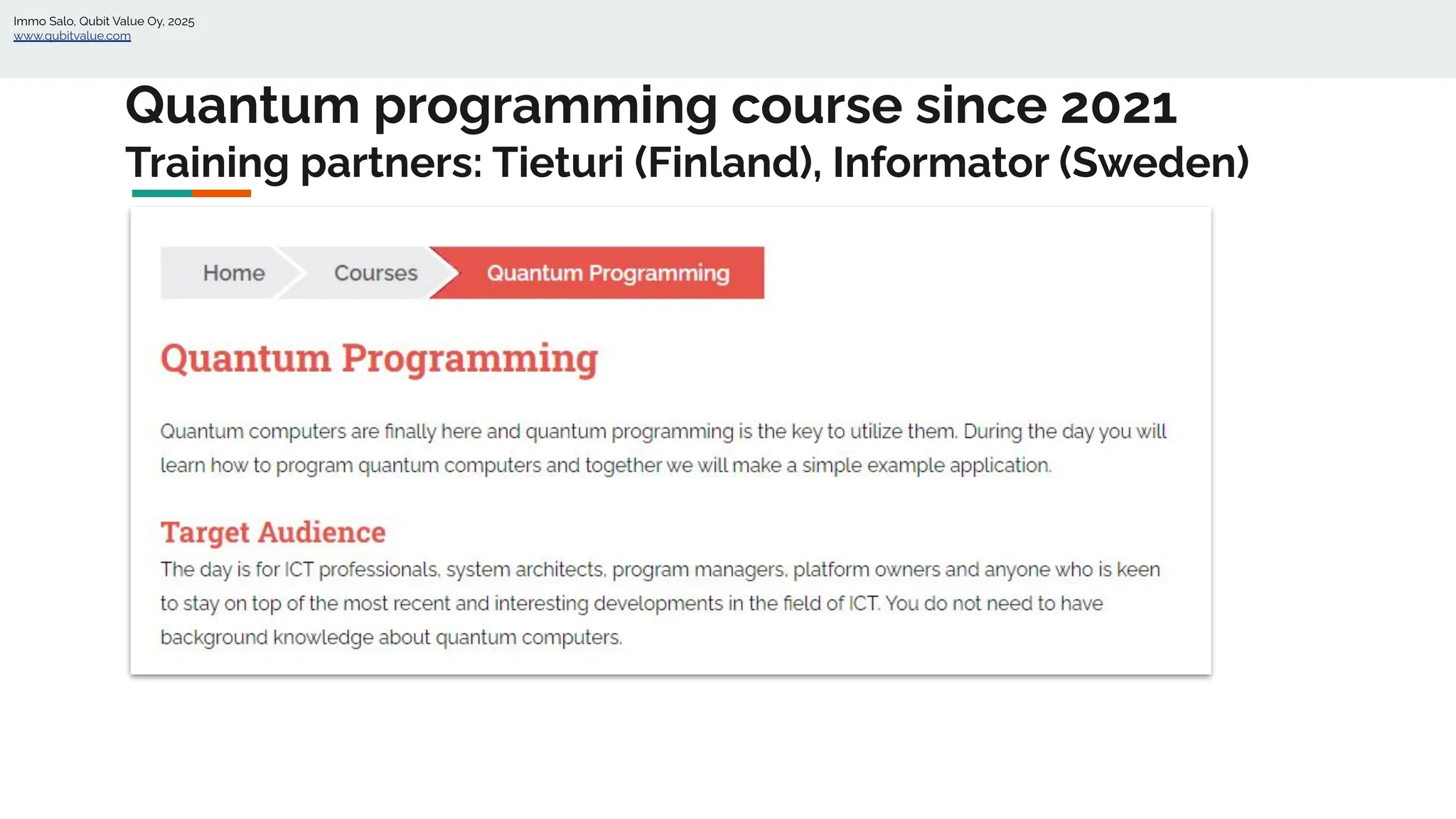 Quantum computing in practice 2025, Immo Salo, Qubit Value Oy.pdf