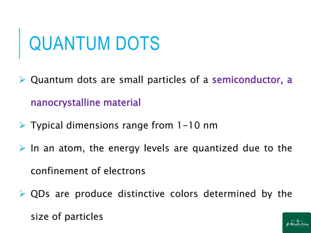 Quantum dots and its Applications | PPTX | Physics | Science