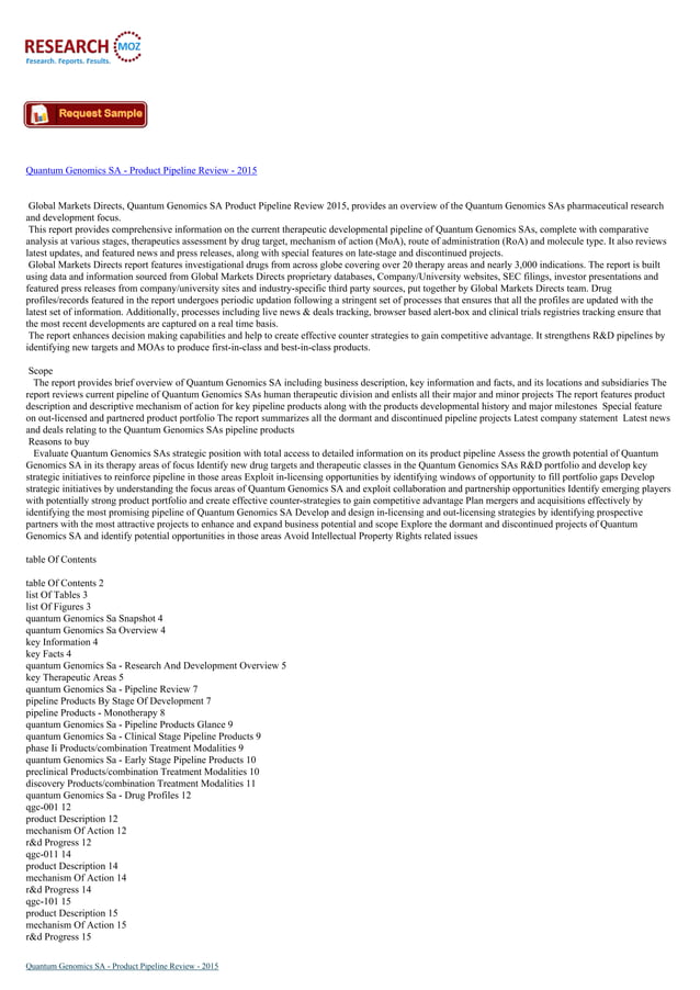 Quantum genomics sa product pipeline review - 2015 | PDF
