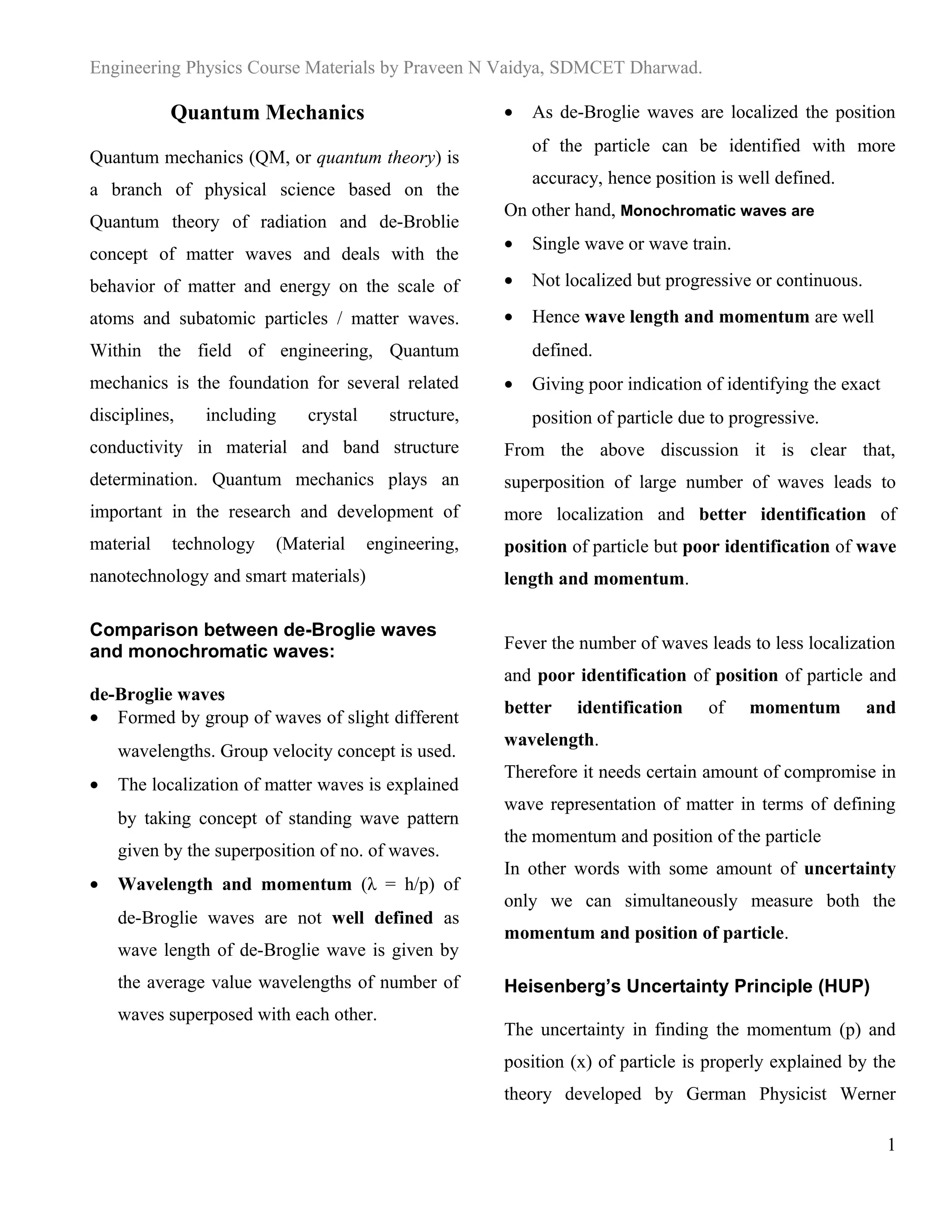 Quantum mechanics for Engineering Students | DOC