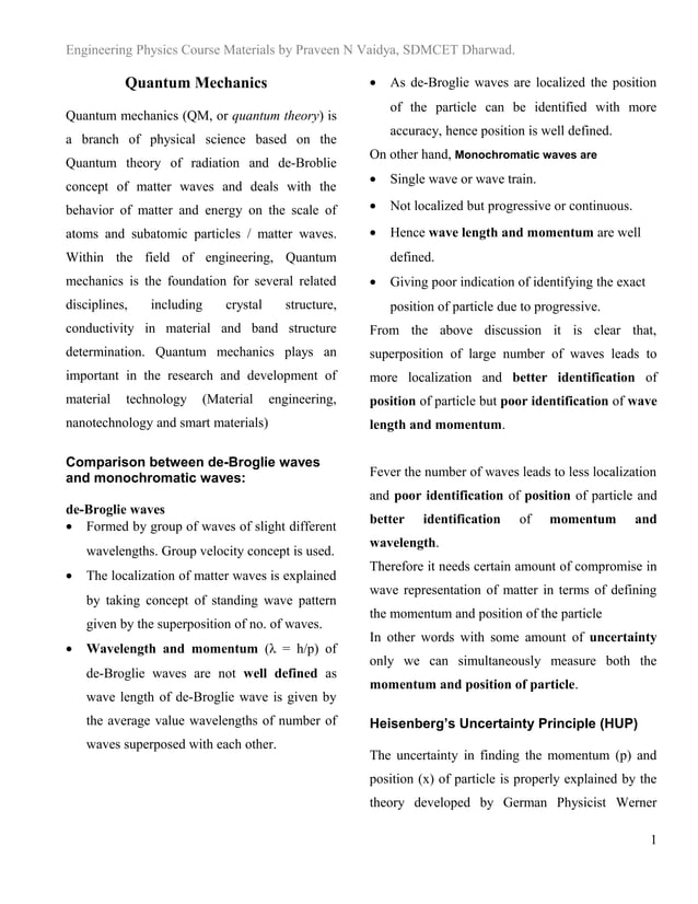 Quantum mechanics for Engineering Students | DOC | Physics | Science