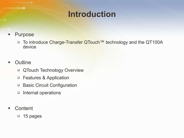 Introducing to QTouch™ Chip QT100A | PPT