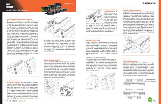 Ridge Vent Installation Instructions for Hip Roofs | PPT