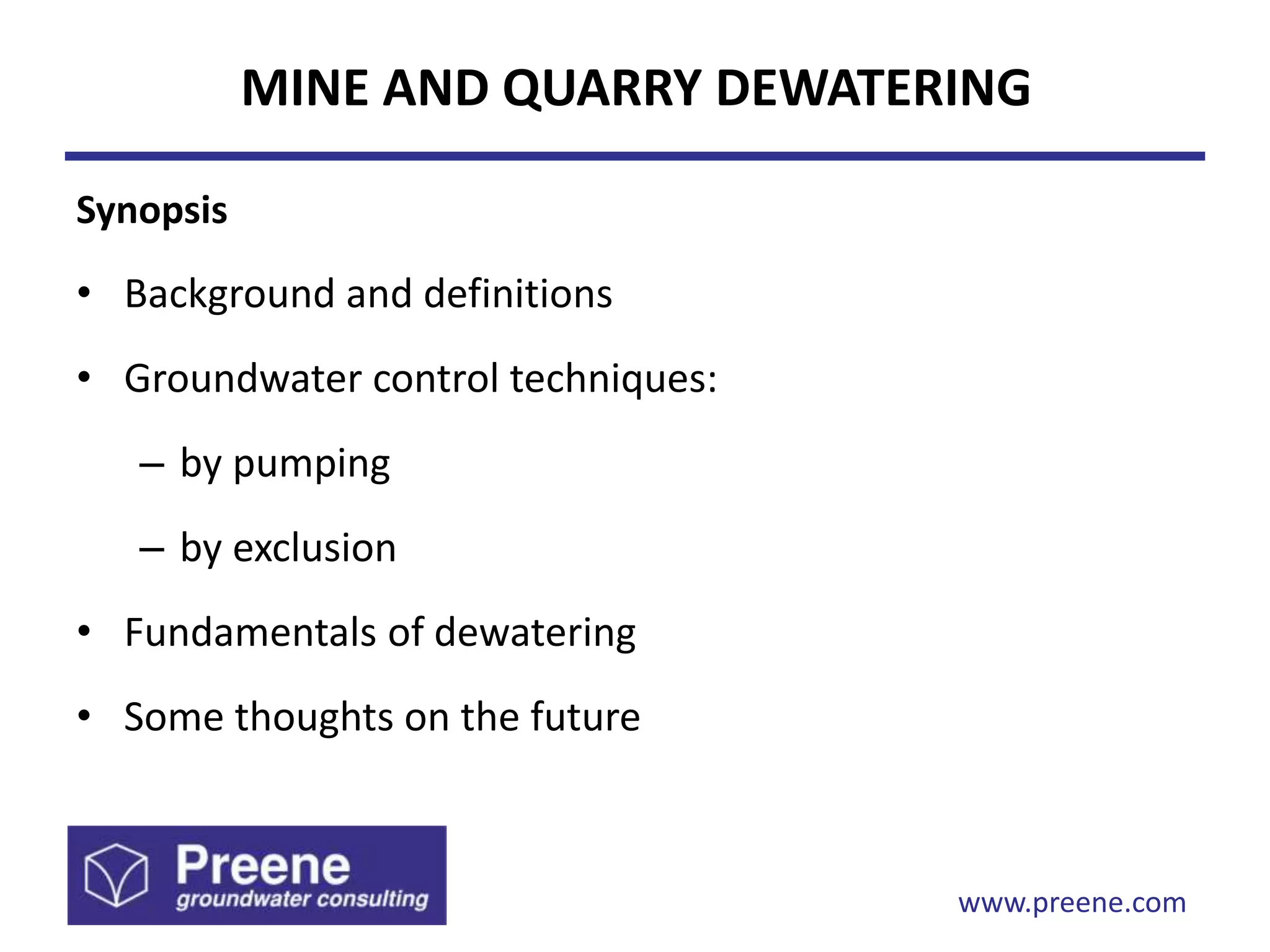 Dewatering for open pit mines and quarries | PPTX