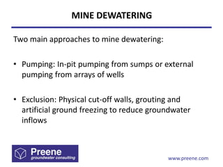 Dewatering for open pit mines and quarries | PPTX