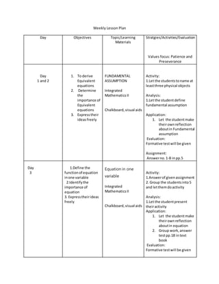 Scope and sequence , Budget of work ,and Weekly Lesson Plan in Educ.11