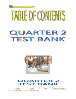 Quarter 2 grammar bank for grade 7 english | ODT