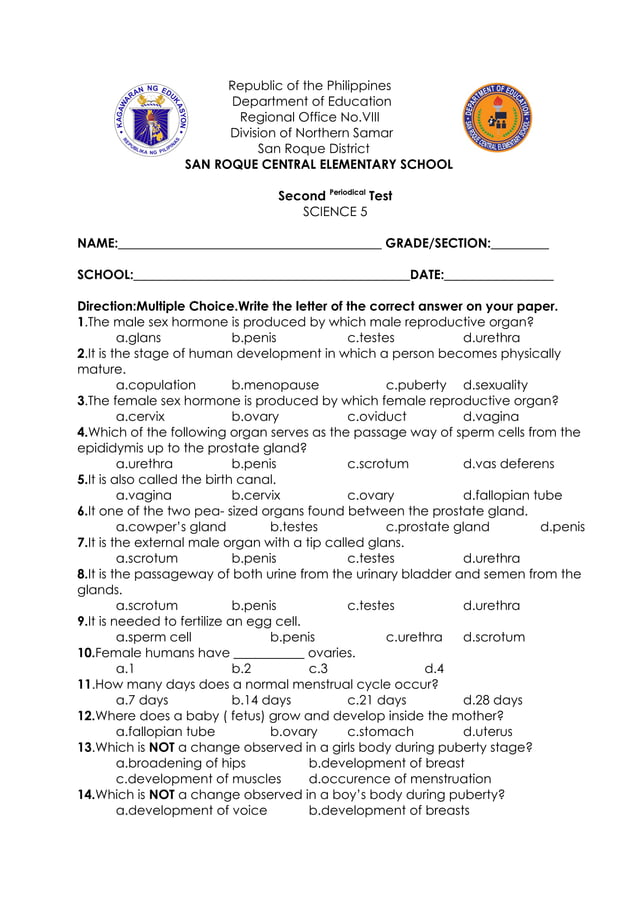 QUARTER 2 SCIENCE TEST PAPER in Grade 5cx | DOCX