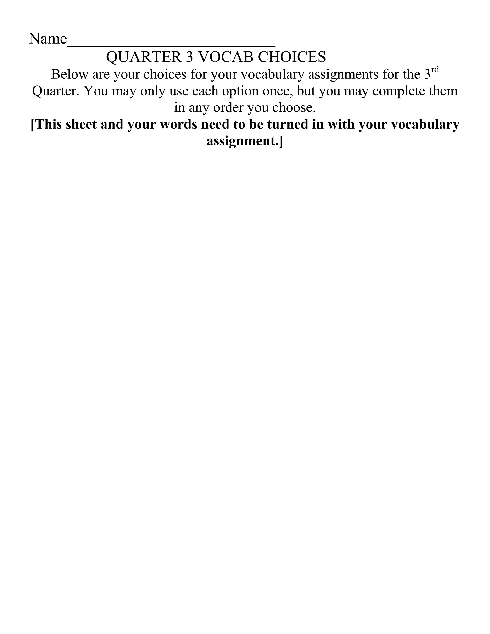 Quarter 3 Vocabulary Choices | DOCX