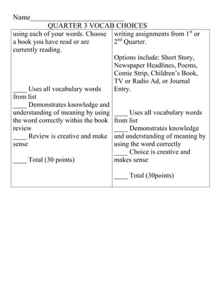 Quarter 3 Vocabulary Choices | DOCX