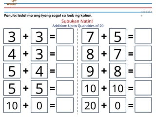 NUMERACY WORKSHEETS for kindergarten Matatag | PPTX