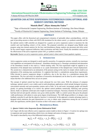 Quarter car active suspension systemdesign using optimal and robust control method | PDF