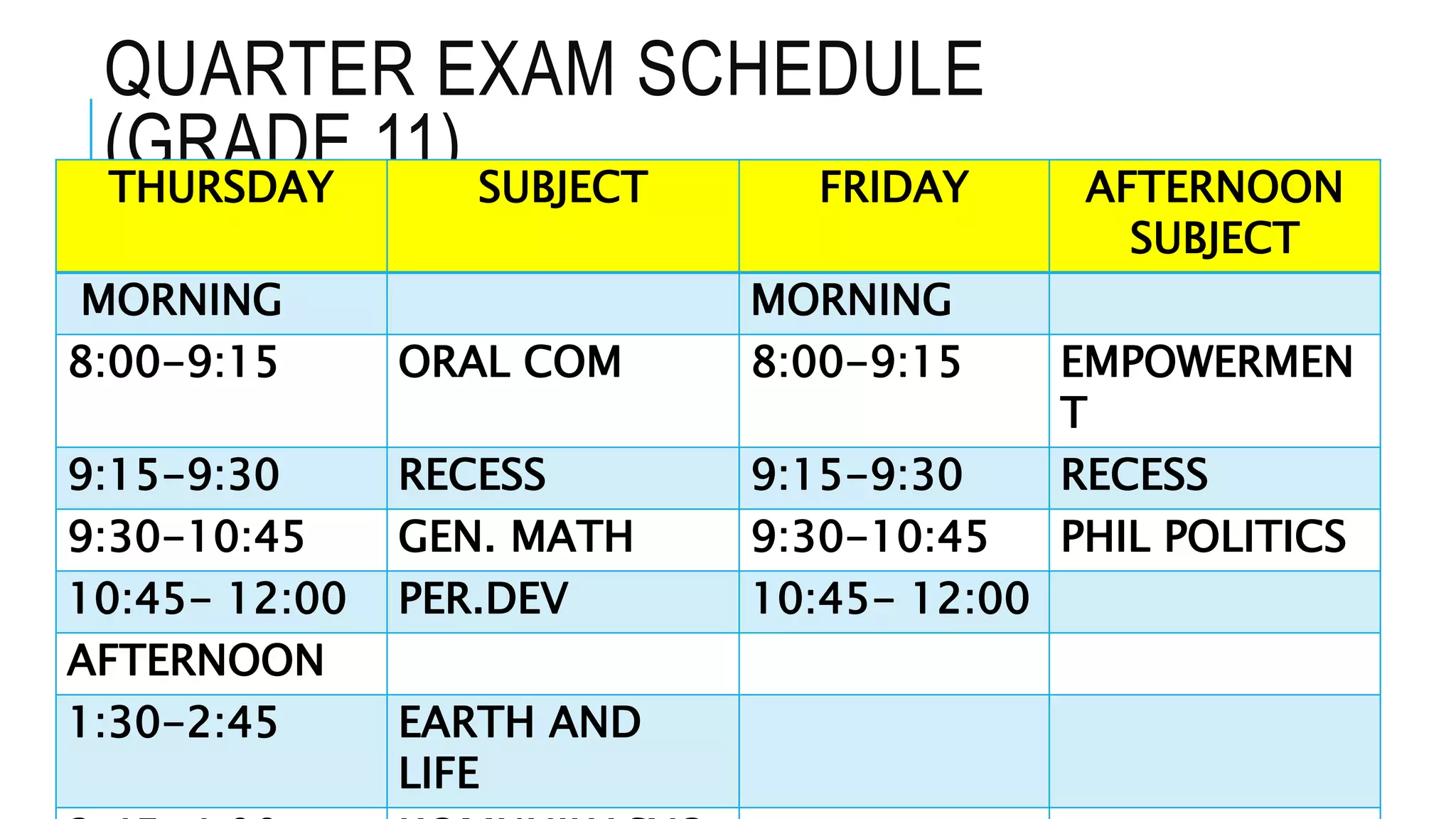 Quarter exam schedule (JHS).pptx