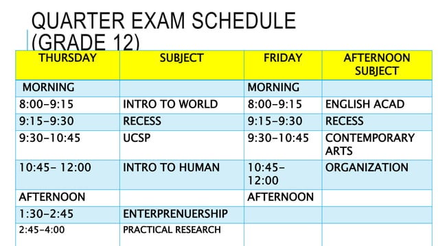 Quarter exam schedule (JHS).pptx