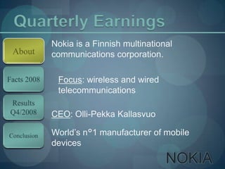 Quarterly Earnings Nokia | PPTX