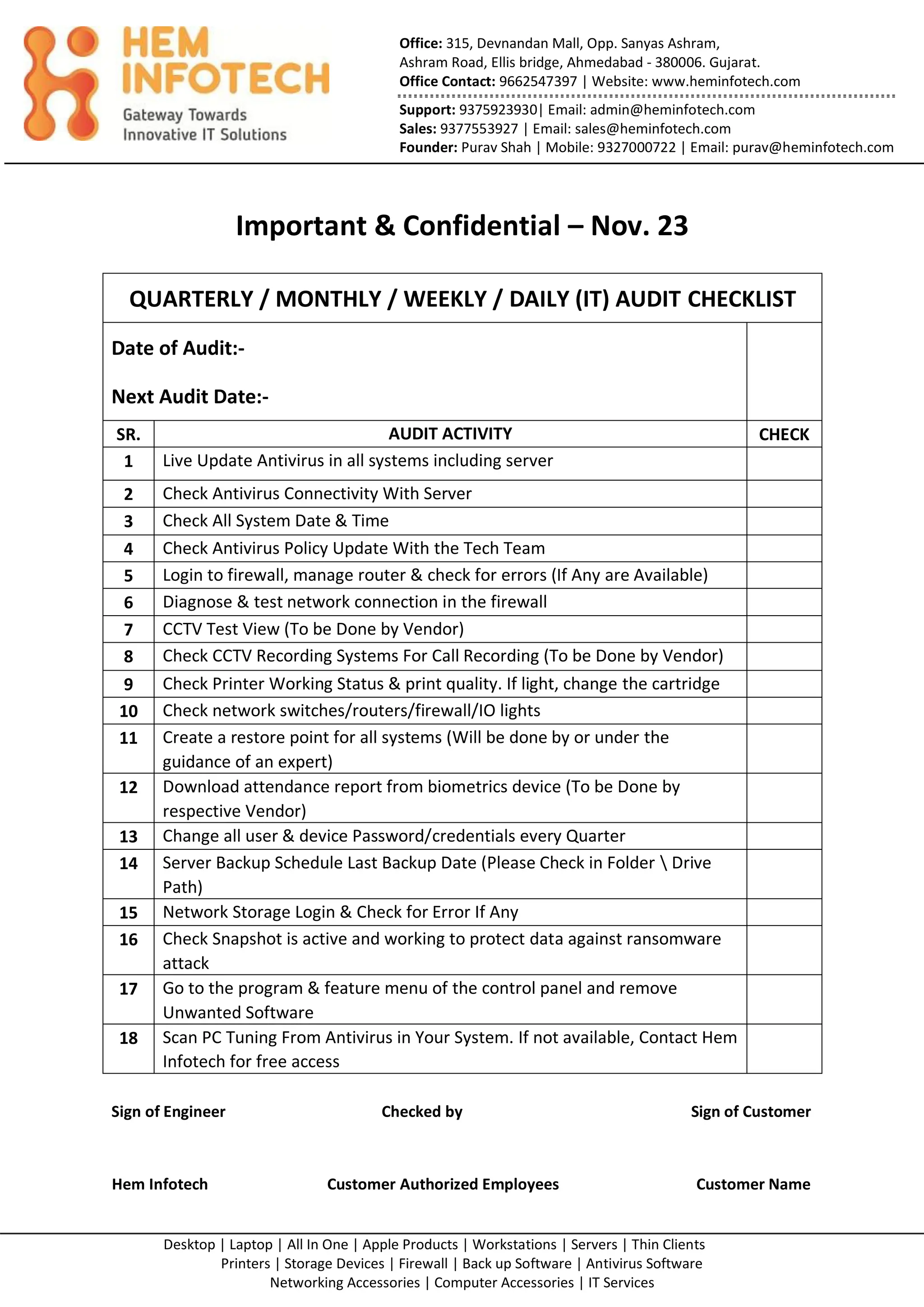 QUARTERLY MONTHLY WEEKLY DAILY (IT) AUDIT CHECK LIST.pdf