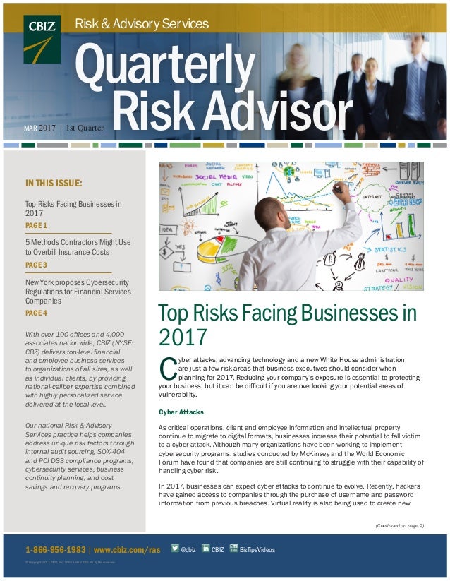 Risk & Advisory Services: Quarterly Risk Advisor March 2017