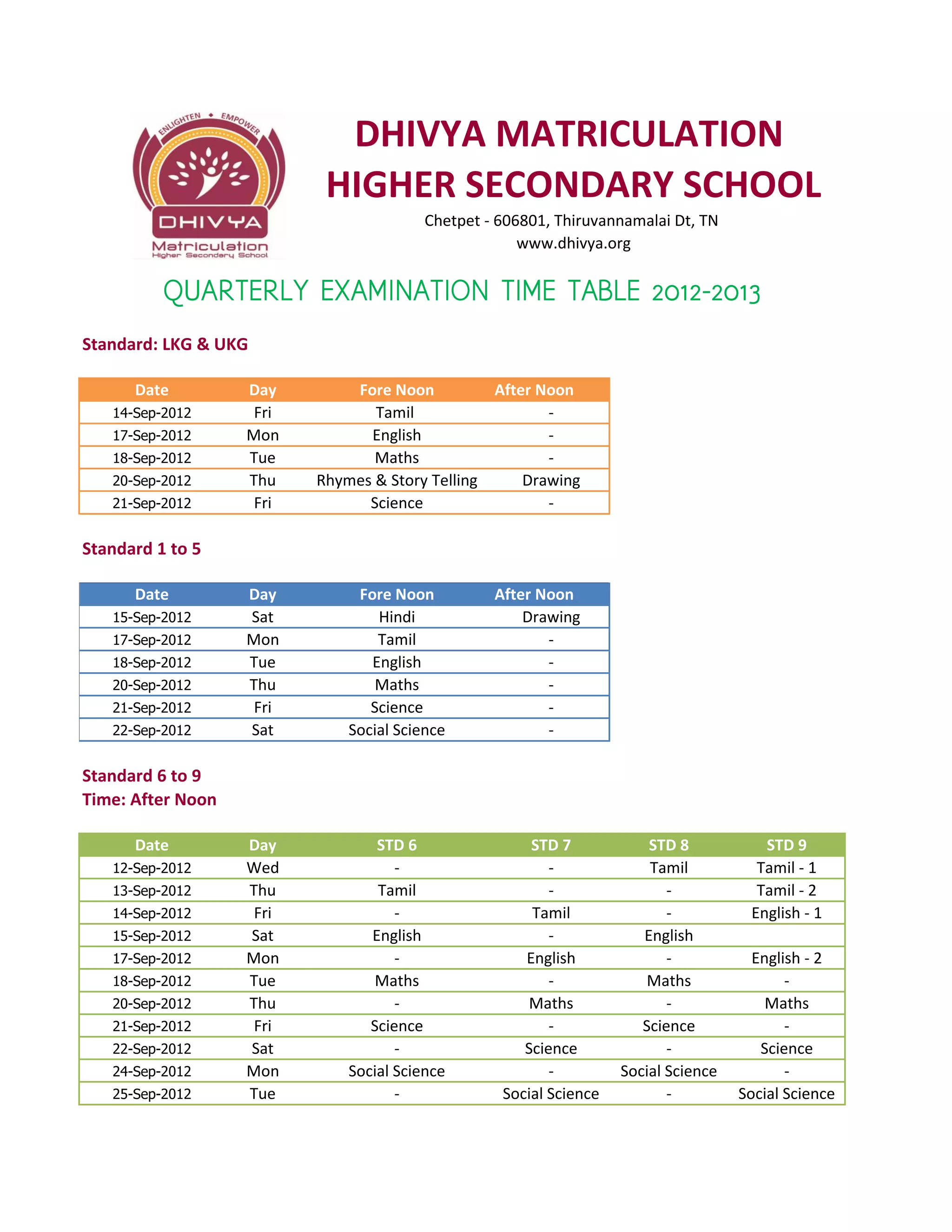 Quarterly time table | PDF