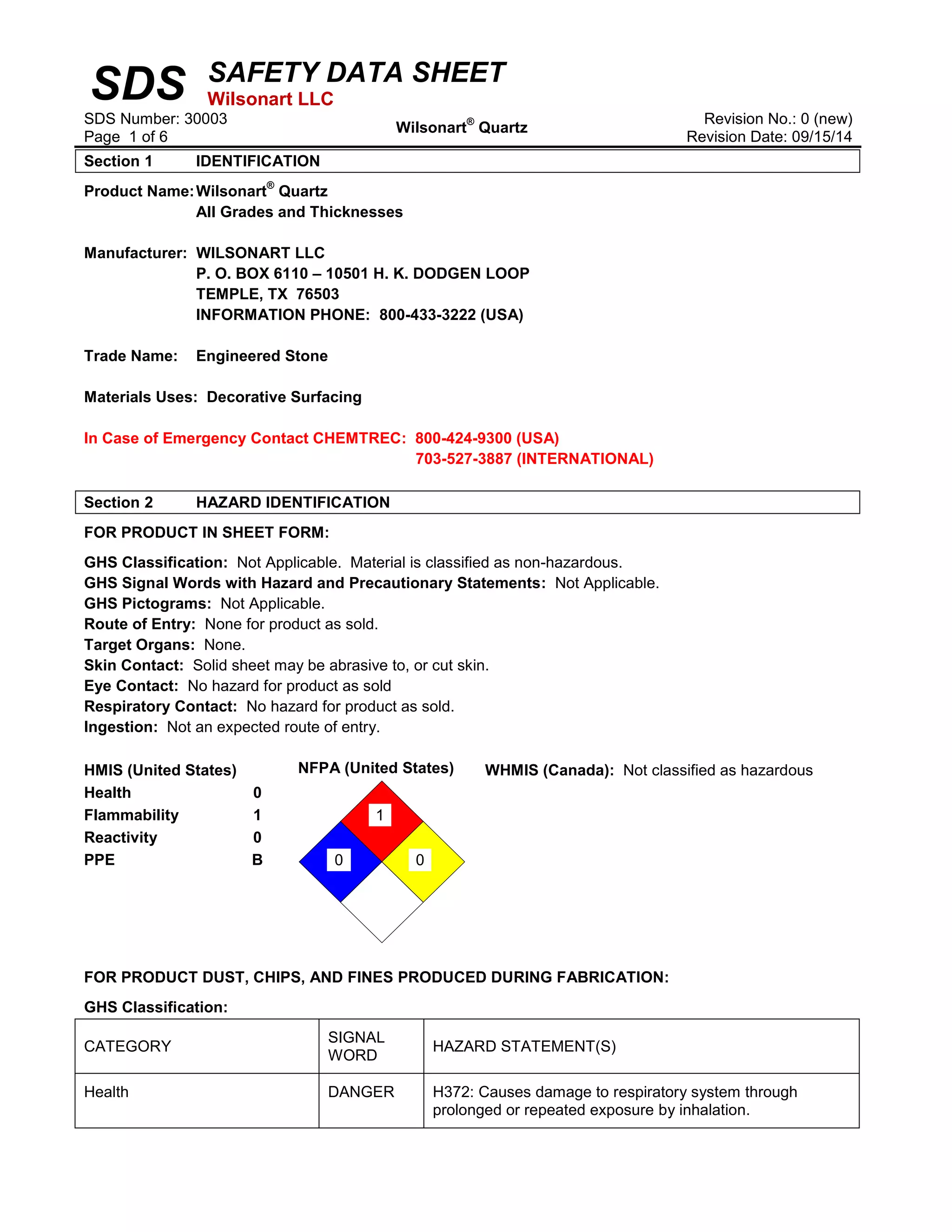Quartz Safety Data Sheet | PDF