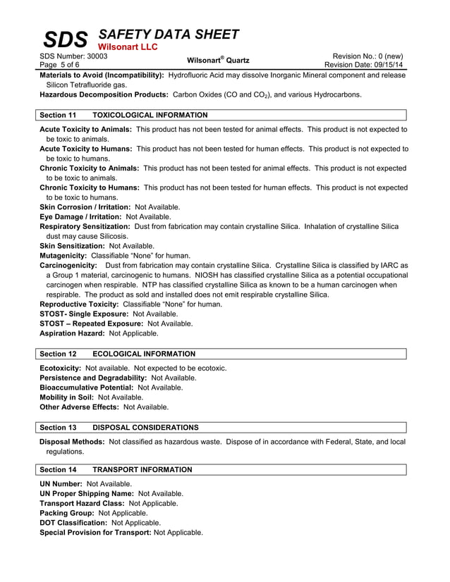 Quartz Safety Data Sheet | PDF | Lung and Respiratory Health | Diseases ...