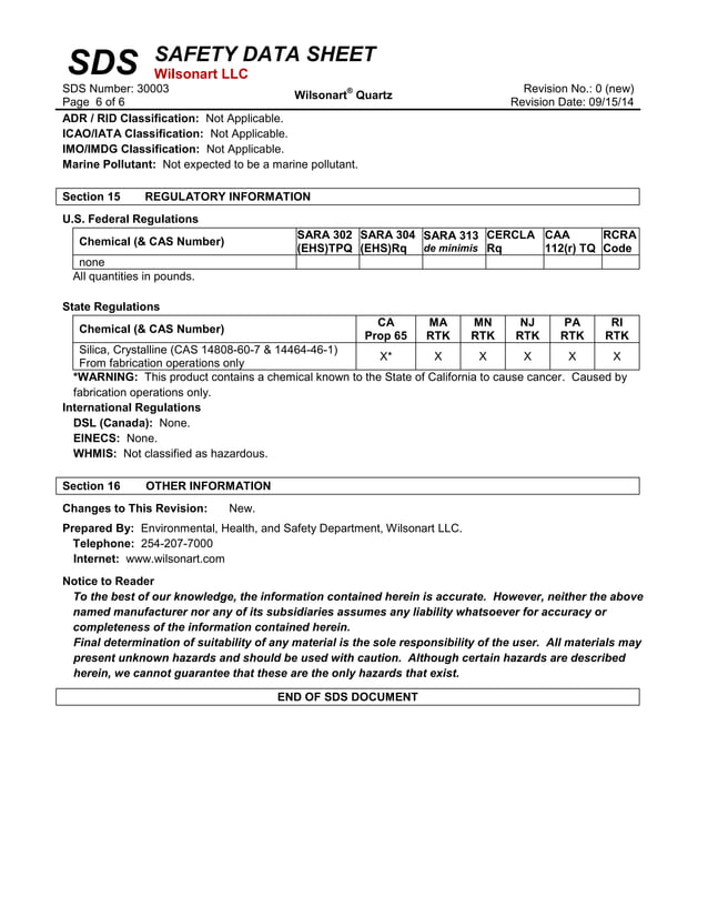Quartz Safety Data Sheet | PDF | Lung and Respiratory Health | Diseases ...