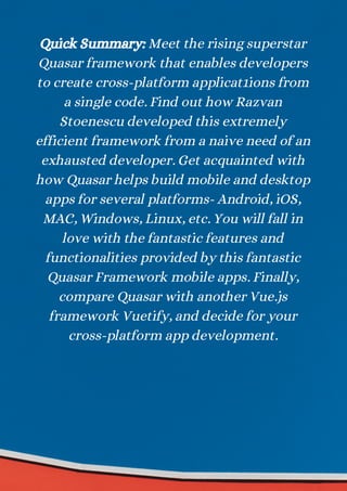 Quasar Framework: Full Front-end Stack for Developing SPA, SSR, Mobile and Desktop Apps | PDF