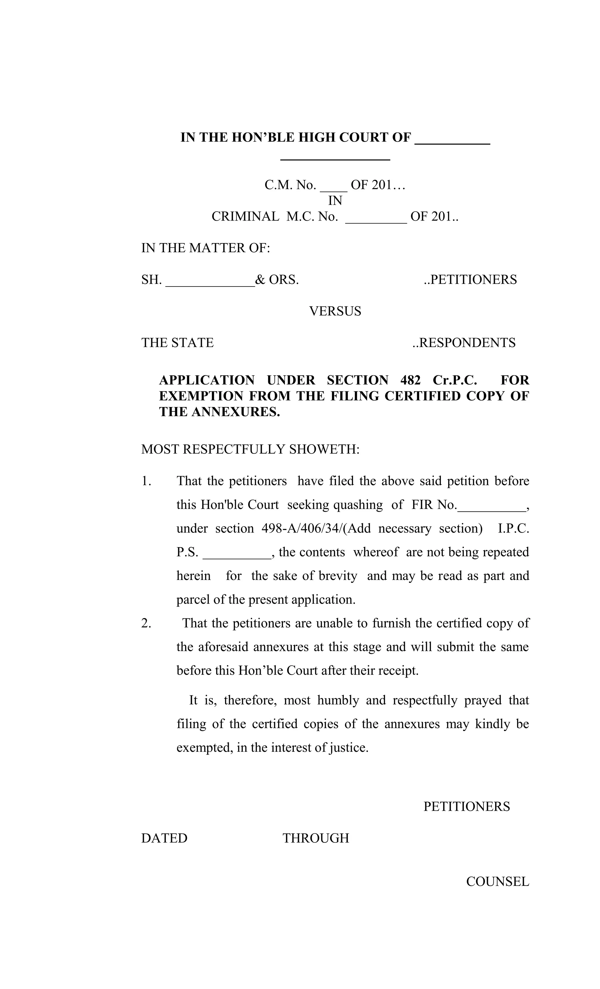 Quashing Petition Format | PDF