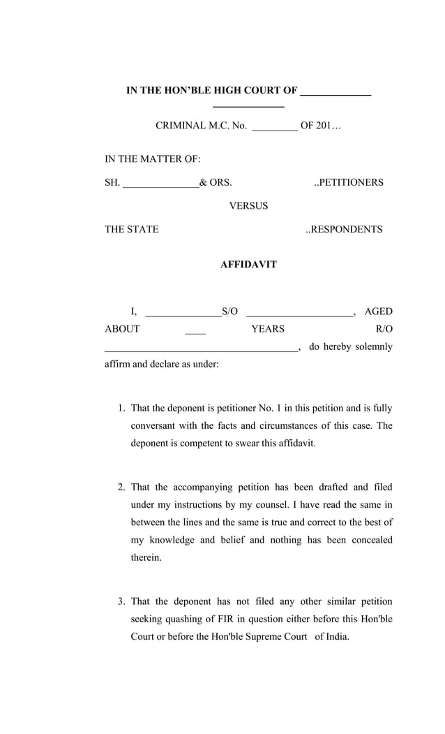 Quashing Petition Format | PDF | Hinduism | Religion & Spirituality
