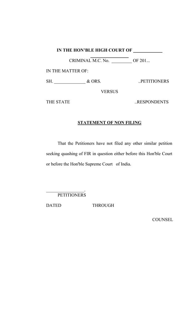 Quashing Petition Format | PDF | Hinduism | Religion & Spirituality