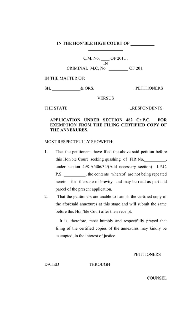 Quashing Petition Format | PDF | Hinduism | Religion & Spirituality