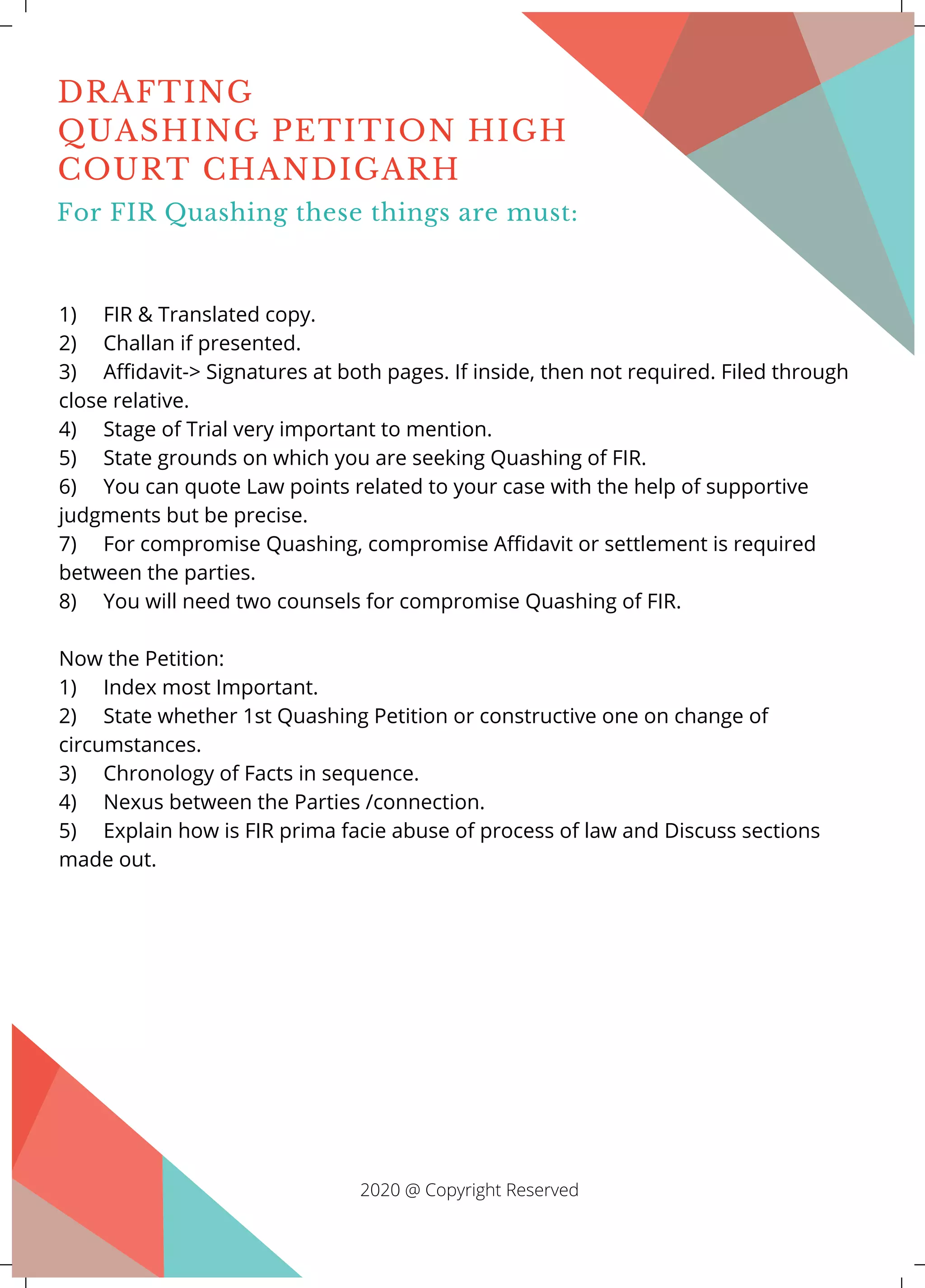 Drafting Quashing Petition High Court Chandigarh | PDF