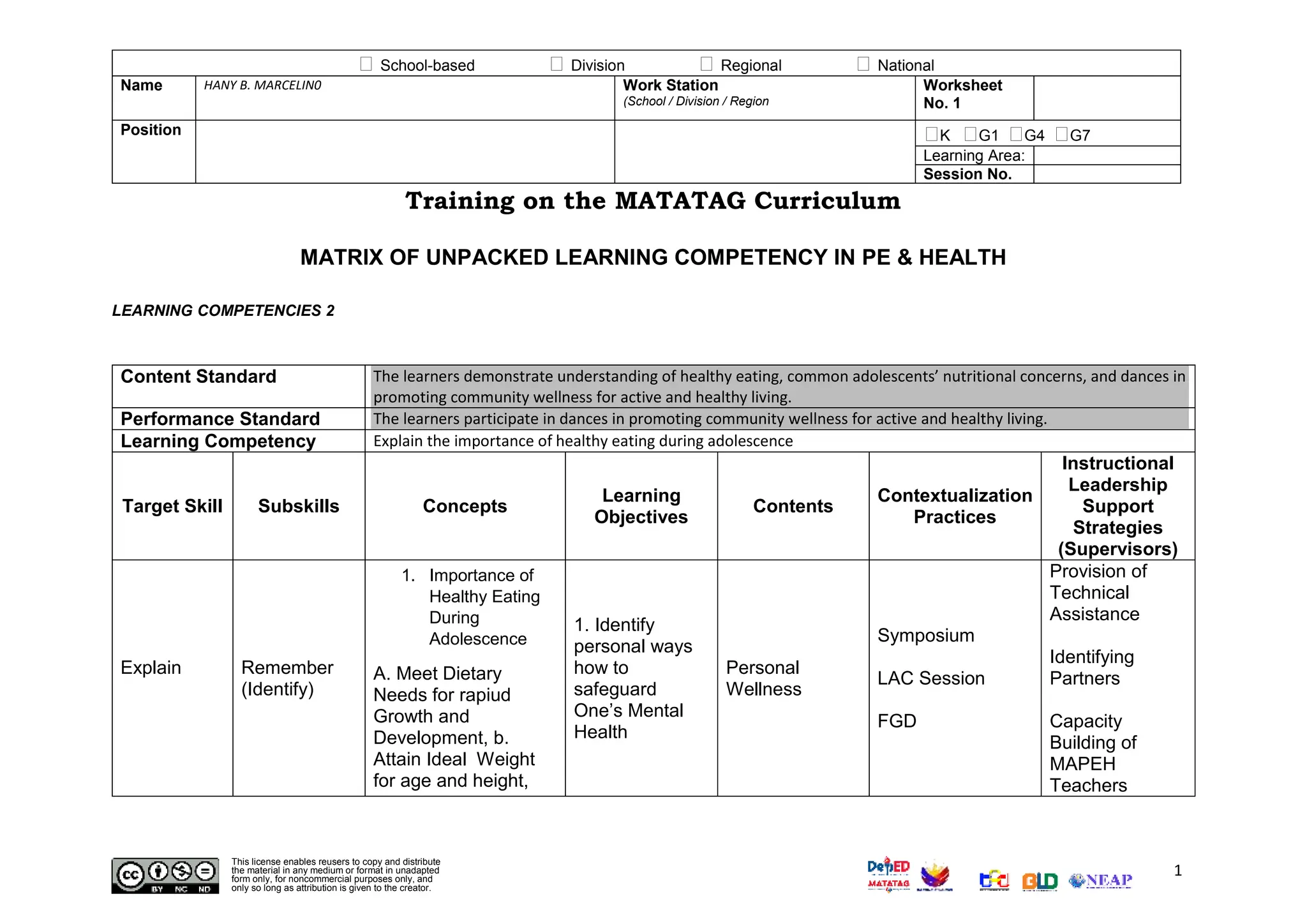 QUATER-1-PE-HEALTH-LC2- this is just a sample of unpacked lesson | DOCX