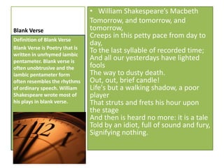 Quatrain and blank verse poetry | PPTX