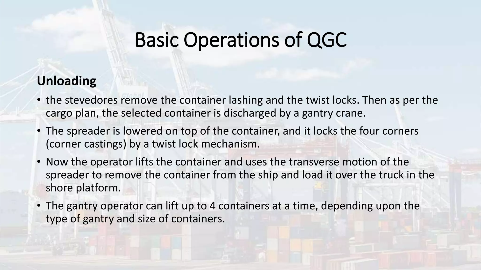 Quay gantry crane (QC)/ Ship to shore crane (STS) | PPTX