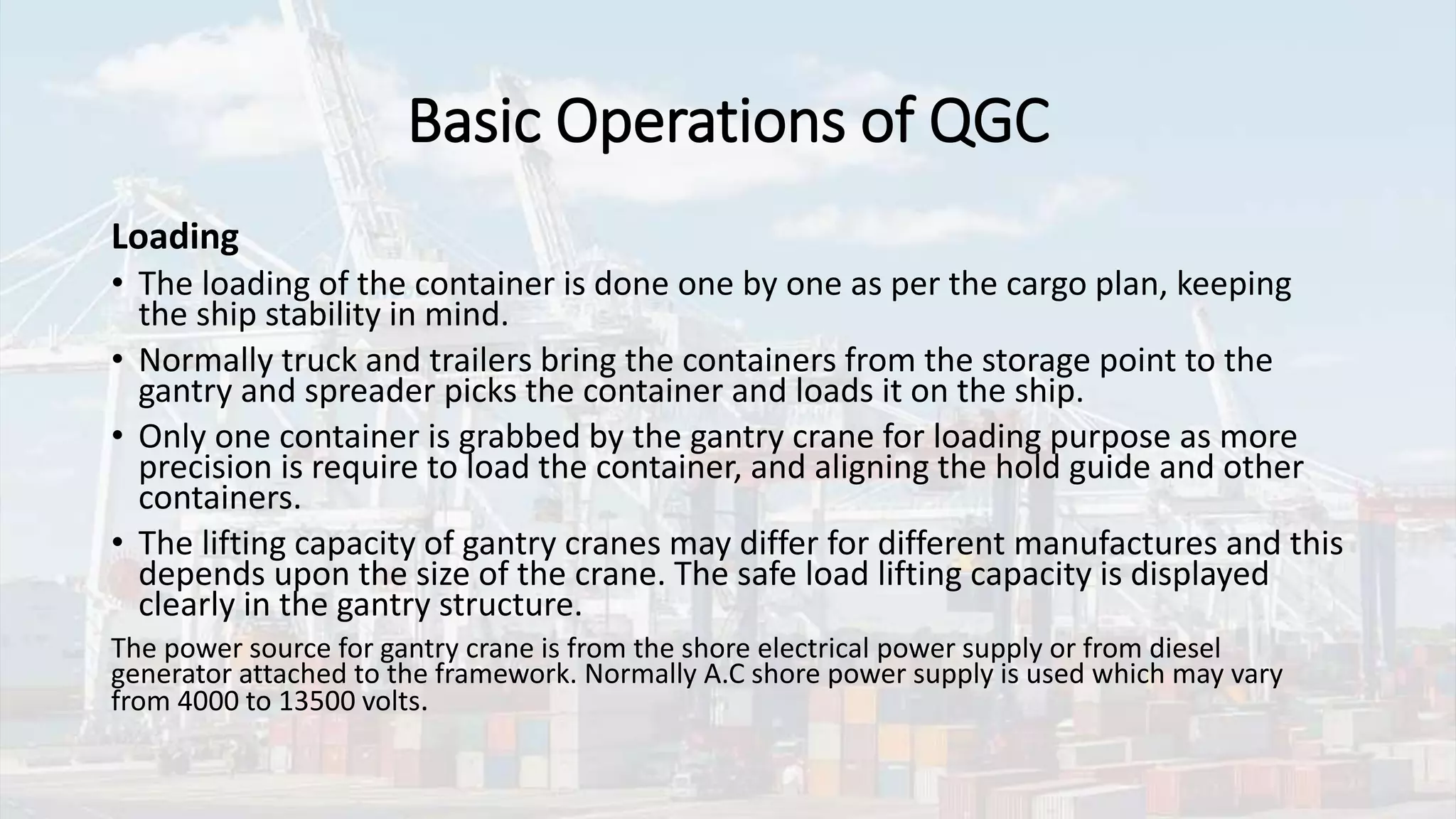 Quay gantry crane (QC)/ Ship to shore crane (STS) | PPTX